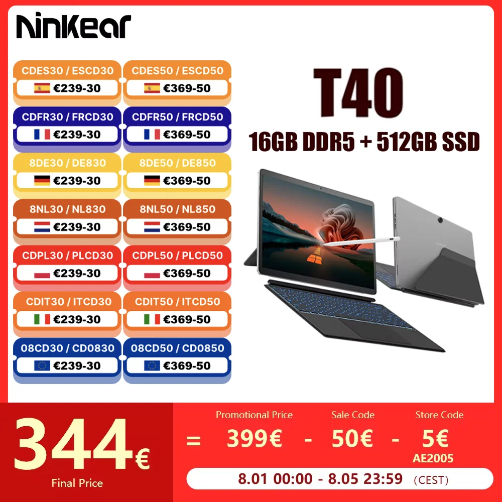 Ordinateur-portable-cran-tactile-Ninkear-T40-tablette-2-en-1-Intel-N100 ...