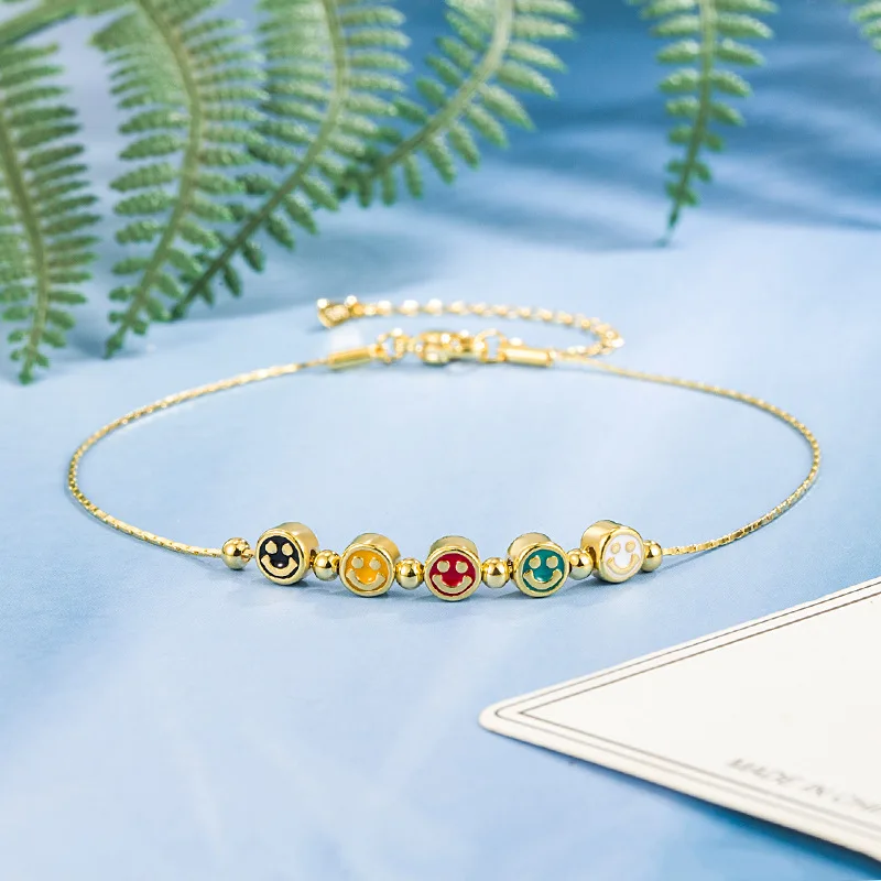 !8K Gold Color Thick Plated Alloy Anklets for Women Colorful Charm Foot ...