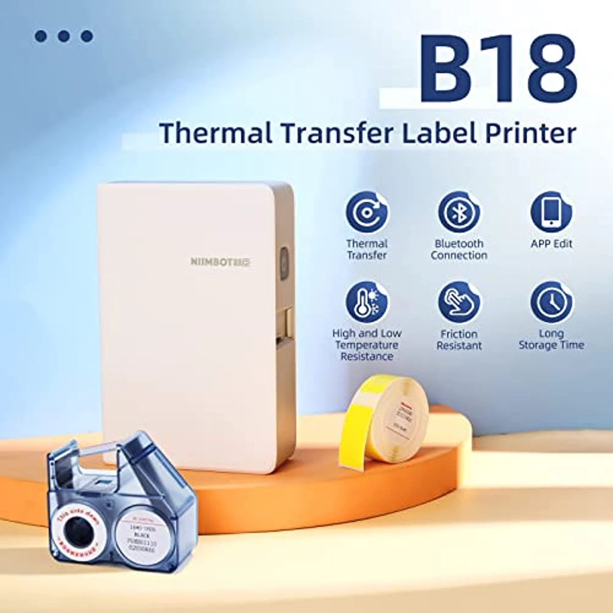 Niimbot B18 Thermal Transfer Label Maker, B18 Mini Color Label Printer ...