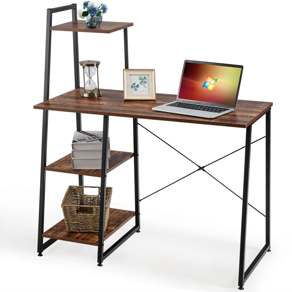 Compact Office Desk, Writing Table With Shelves, Computer Desk for ...