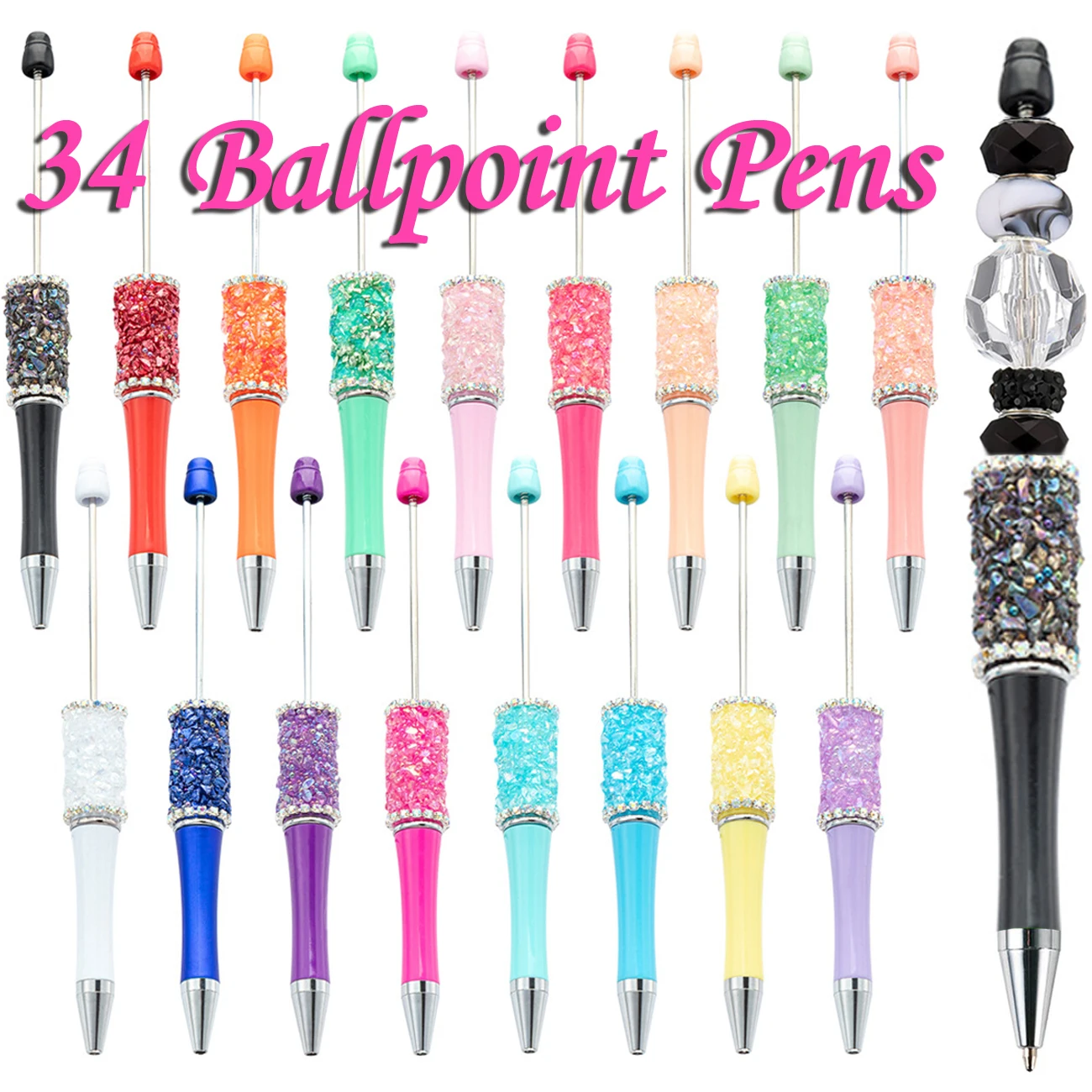 34Pcs-Crystal-Crushed-DiamondsBead-Pen-Wholesale-Creative-DIY-Handmade ...