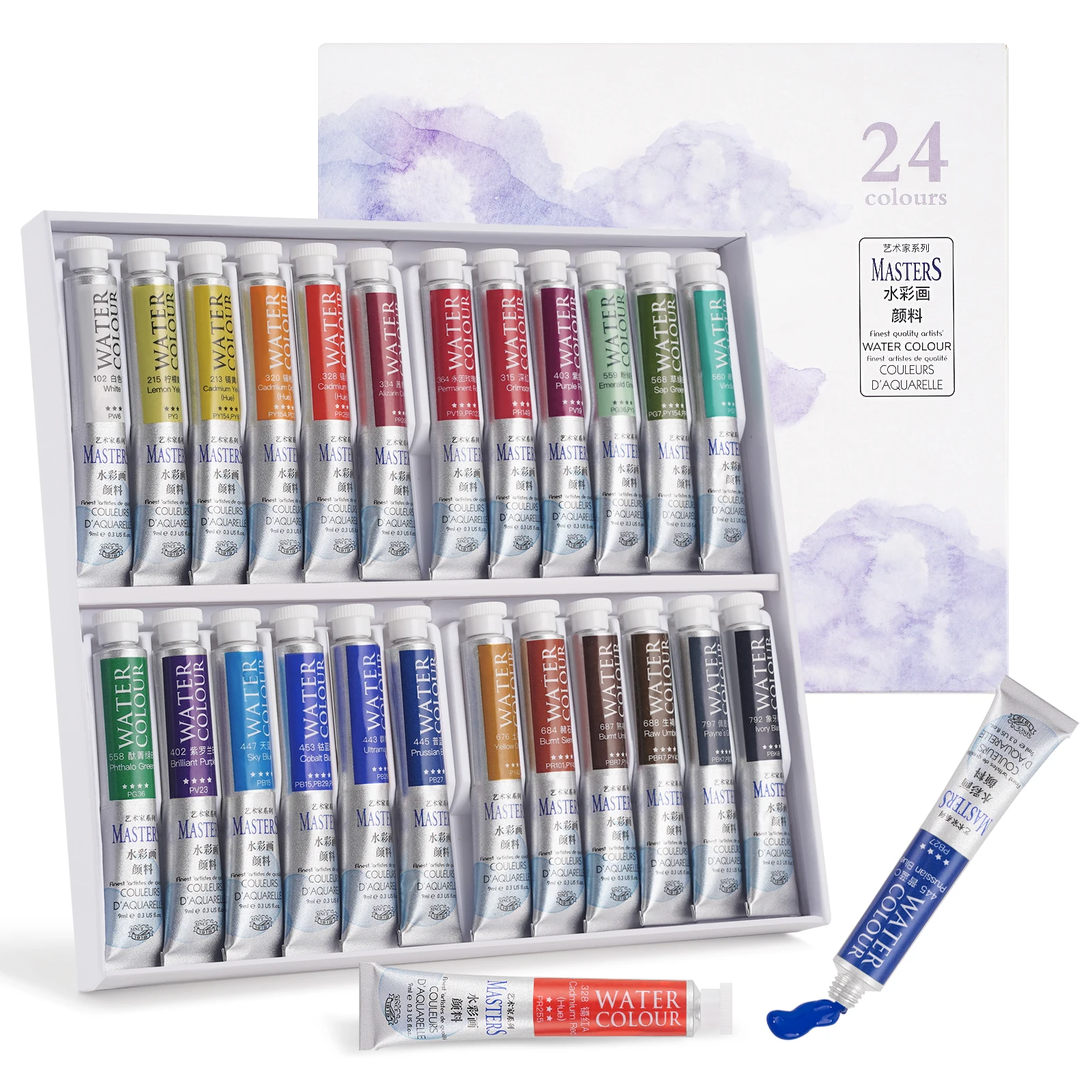 Professional-Watercolor-Paint-Tube-Set-Artist-Grade-9-ML-24-Vivid ...