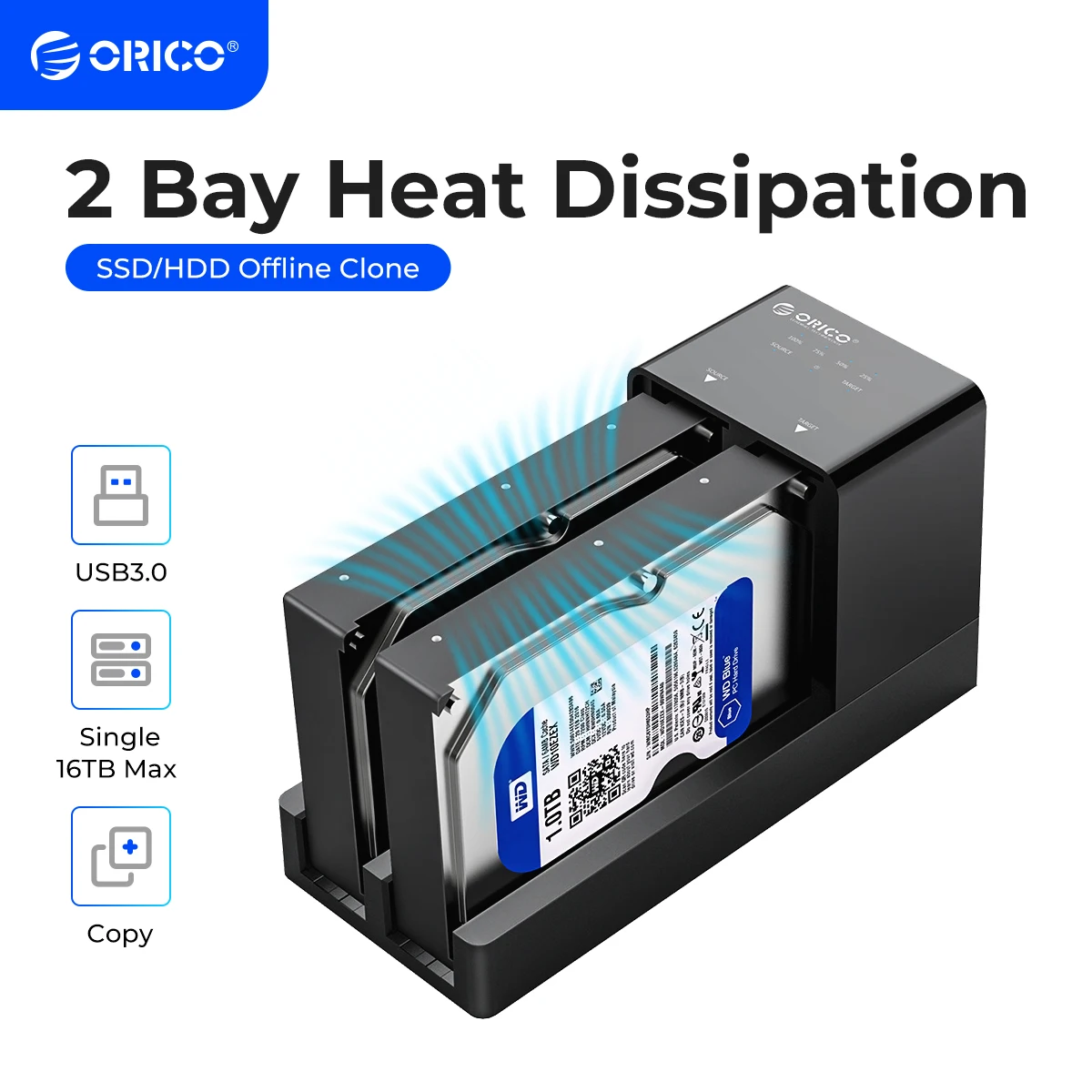 ORICO 2 Bay 3.5 inch USB 3.0 HDD Enclosure Offline Clone HDD Docking ...
