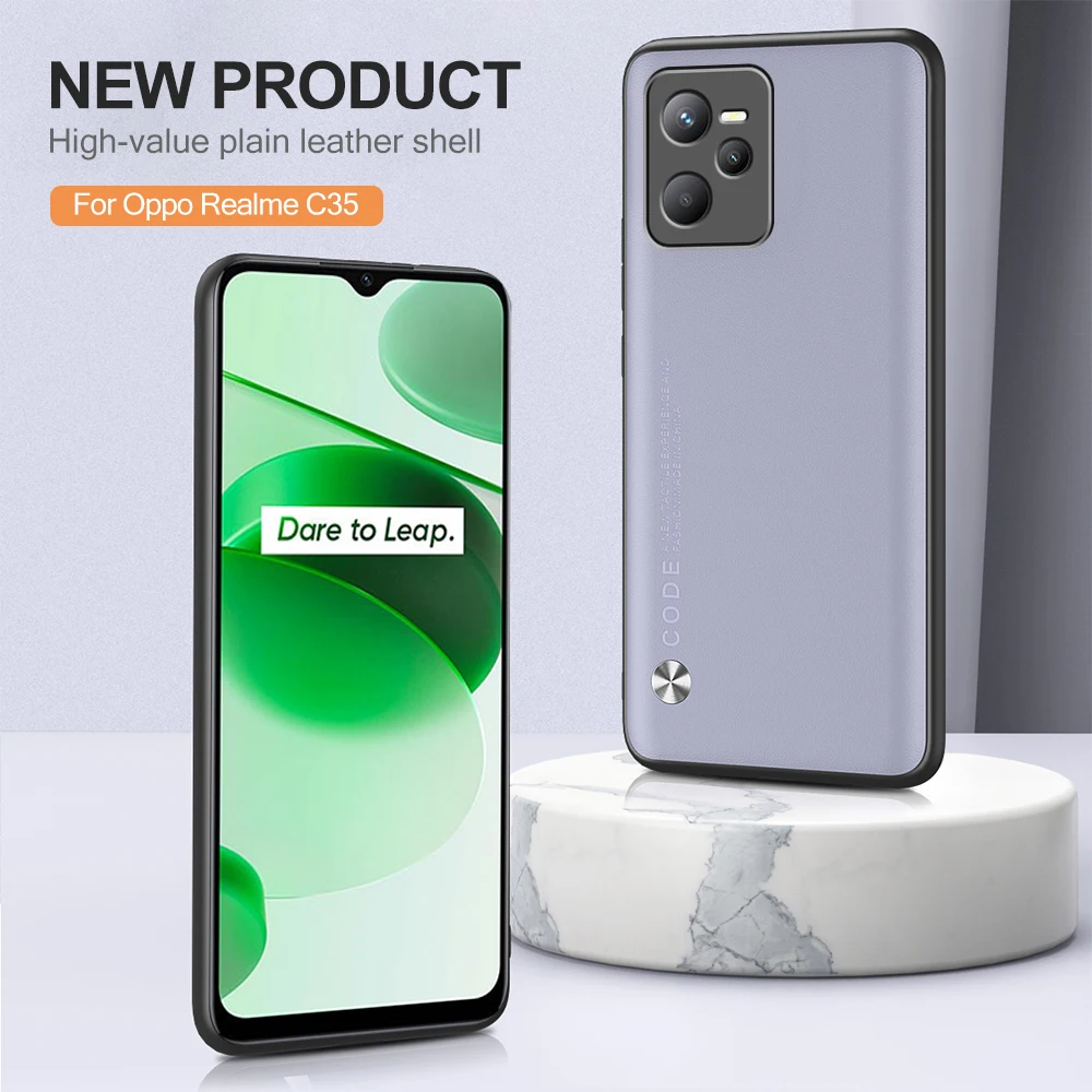 Leather Texture Case For Realme C35 Camera Protector Cover For Oppo ...