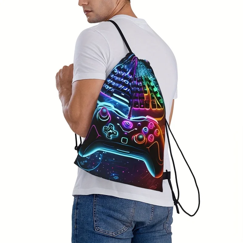 Game machine handle pattern sports drawstring bag, fitness storage ...