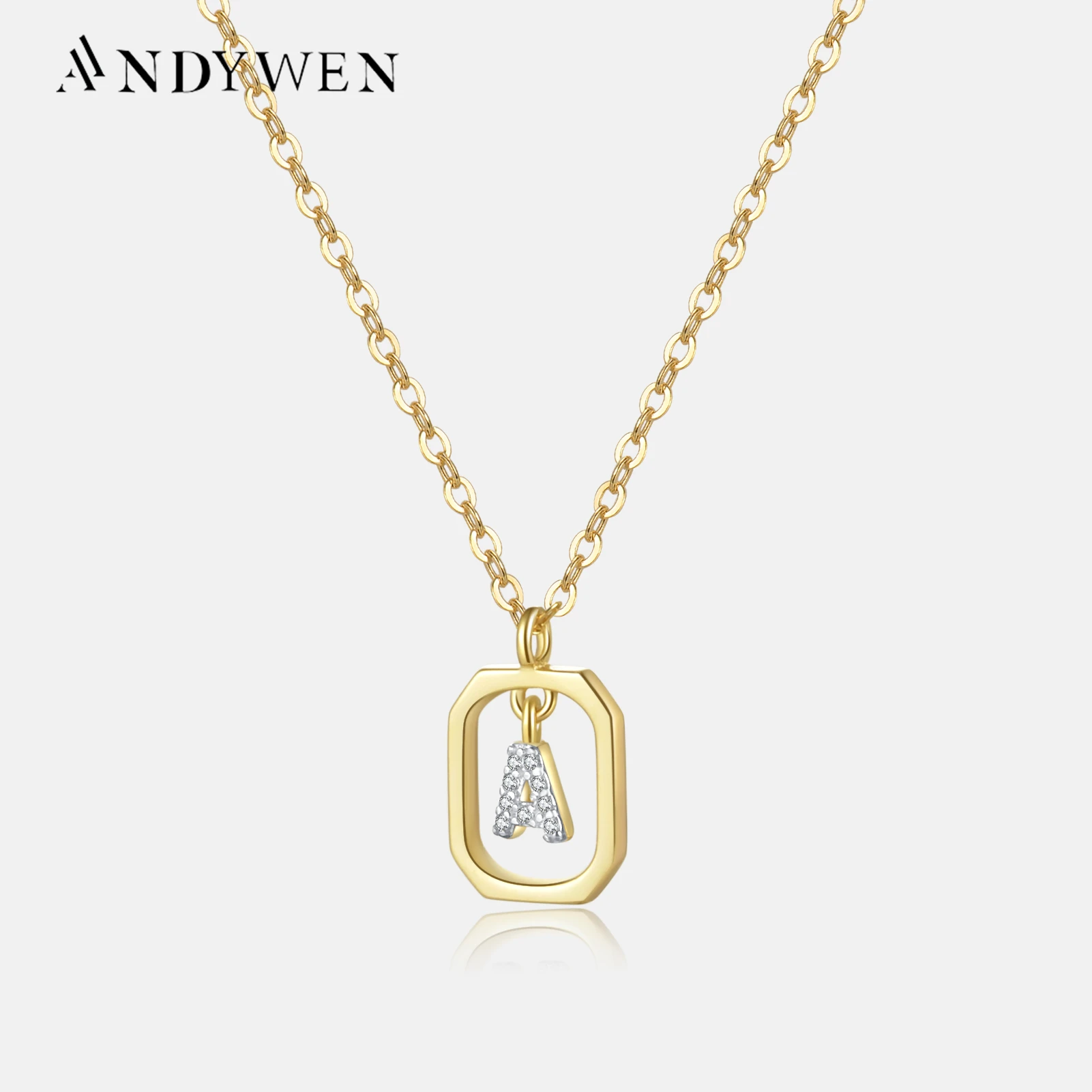 ANDYWEN 925 Sterling Silver Gold Inital Pendant Luxury Choker 2023 Long ...