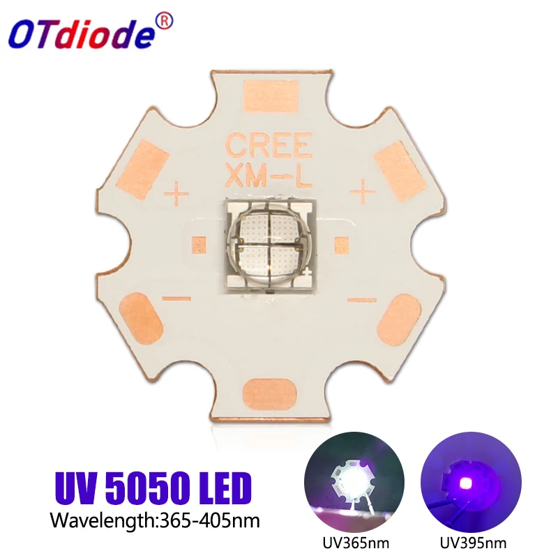 10W UV XML LED SMD 5050 alta potencia 4 Chips 3 3,7 V 365nm 370nm 395nm 405nm diodo púrpura 17mm ...