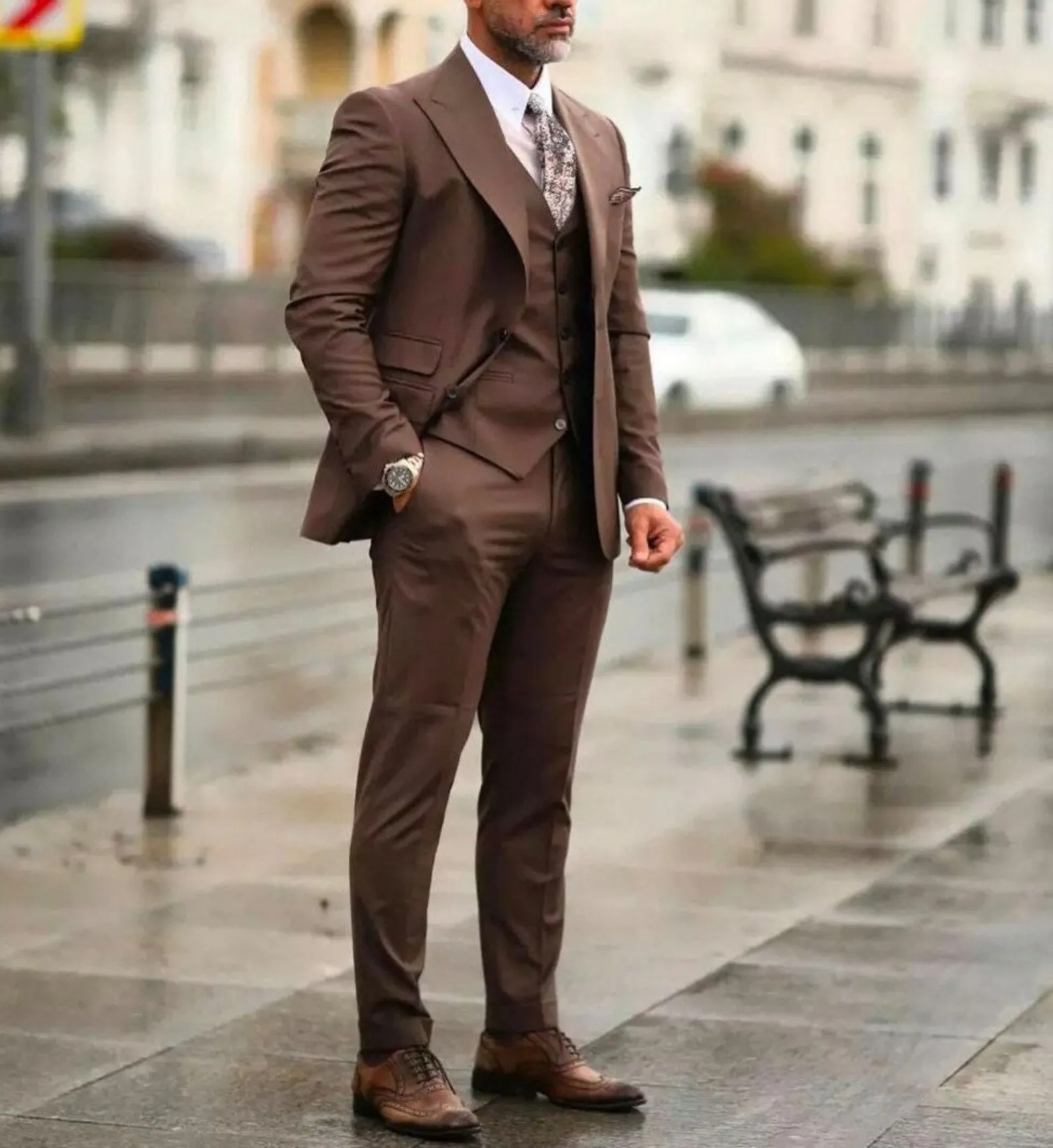 Brown Mens Suits Weddings | Three Piece Brown Suit Mens | 3 Piece Brown ...