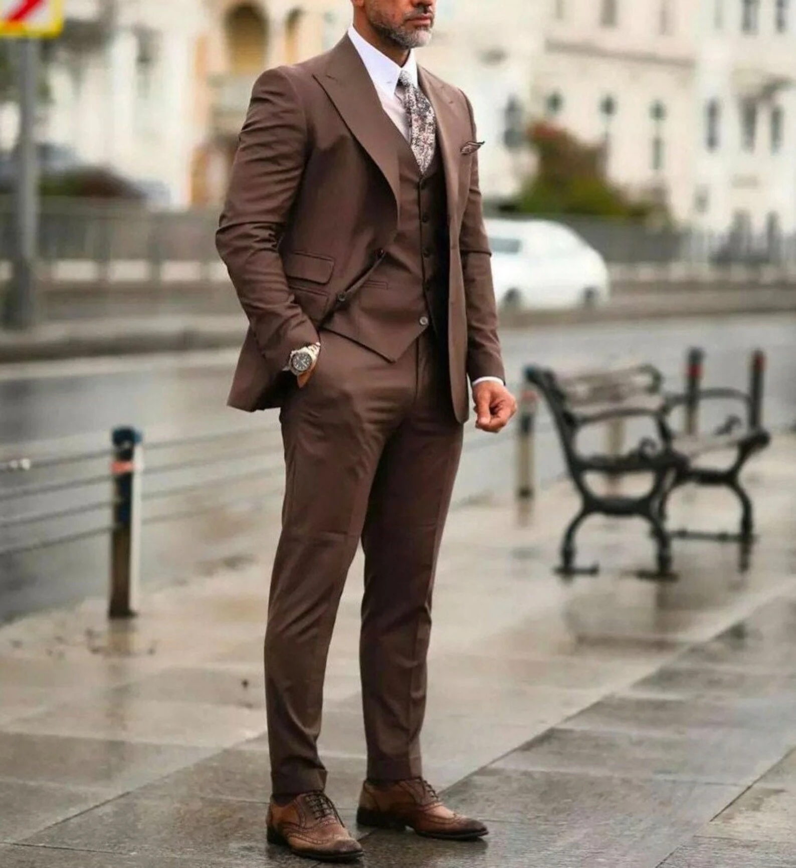 Brown Mens Suits Weddings | Three Piece Brown Suit Mens | 3 Piece Brown ...