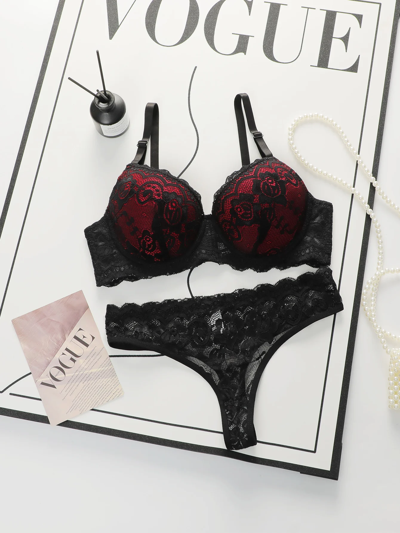 The-Best-selling-Sexy-Gathering-Style-Lace-Flower-Adjustable-Shoulder-Strap-Two-piece-Set-For ...