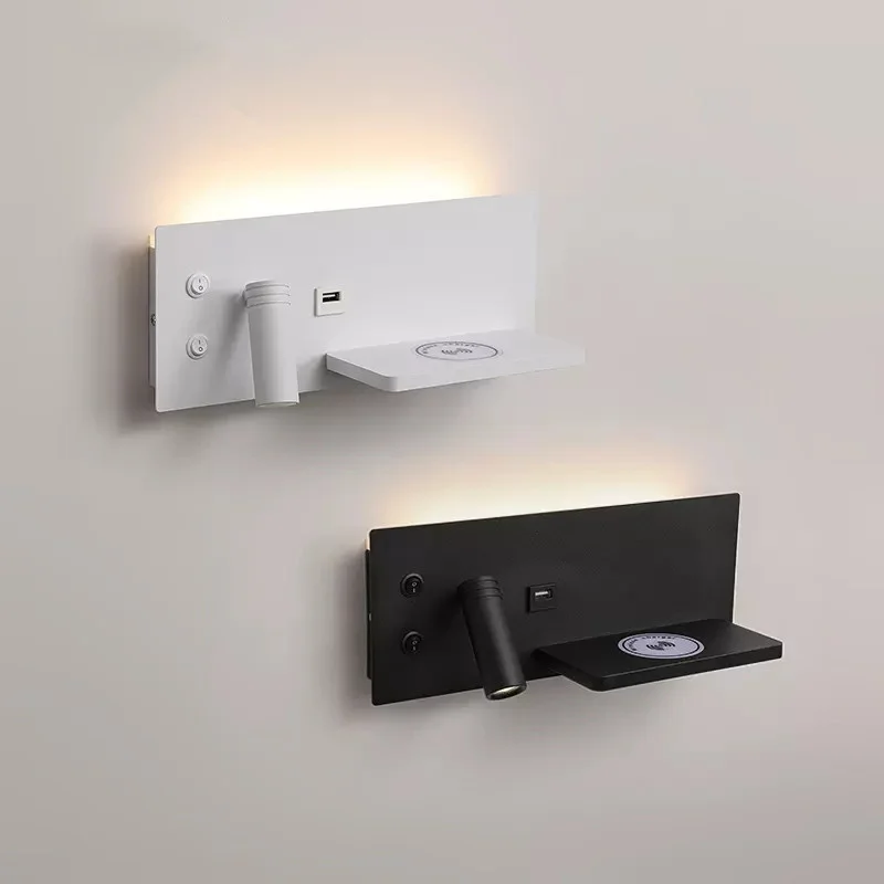 Wireless Charging Wall Lamp with USB Switch Led Reading Wall Lights ...