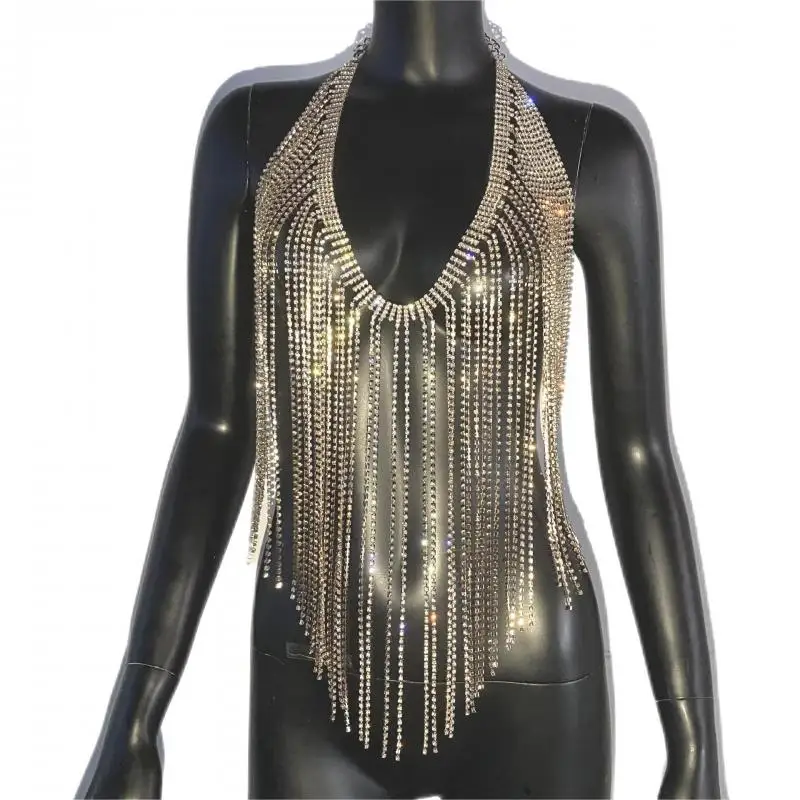 1Pc Creative Women Luxury Tops Glitter Rhinestone Metal Chain Tassel ...