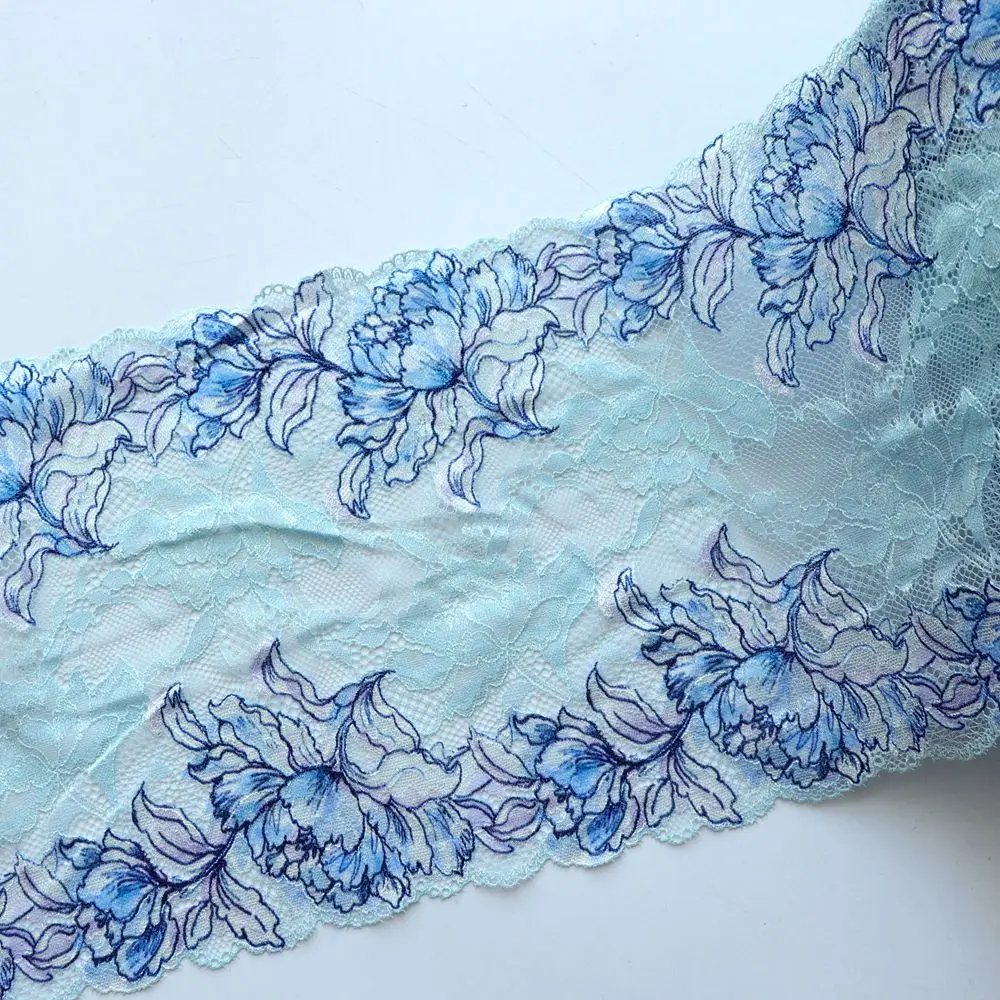 2Yards-22CM-Width-Blue-Floral-Embroidery-Stretch-Elastic-Lace-Trim ...