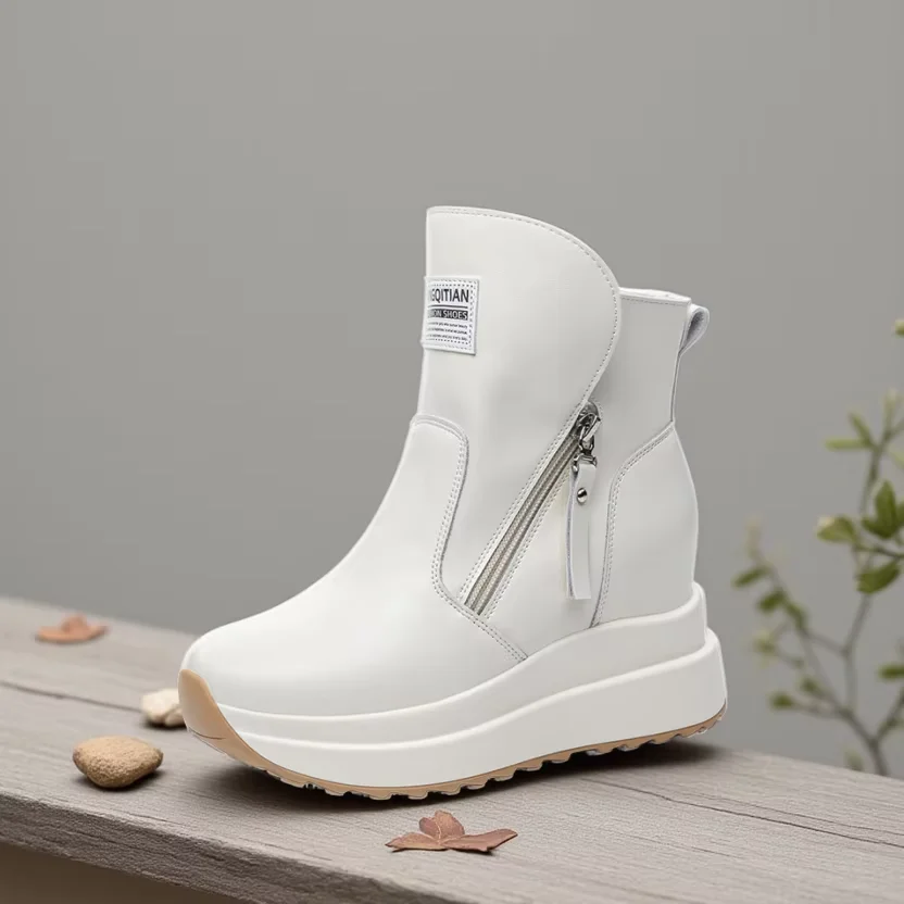 Fujin 9cm White Black Women Ankle Boots Platform Wedge Heel Booties ...