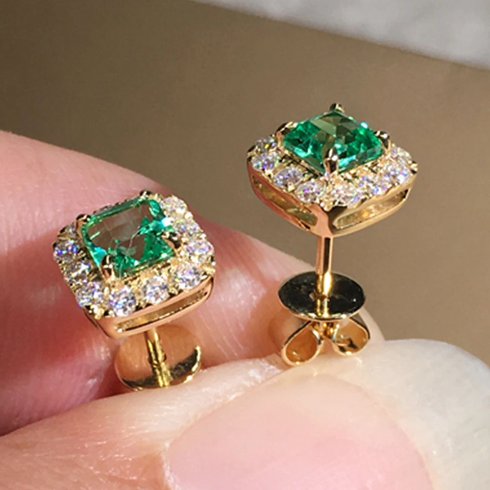 Eternity-Green-CZ-Stud-Earrings-for-Women-Gold-Color-Luxury-Bride ...