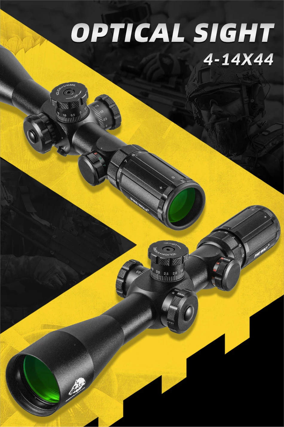 FIRE WOLF 4-14X44 IR Tactical Optical Rifle Sniper Scope Adjustable Red ...