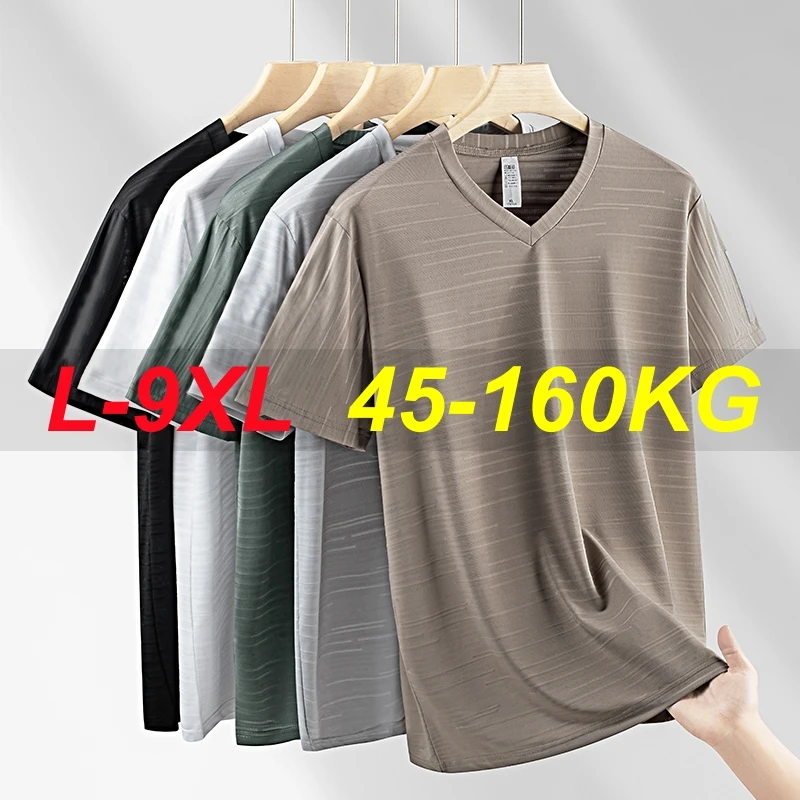 10xl Big Size T-Shirt Men V-Neck Loose 9xl 8xl Spandex 2025 Summer Slim ...
