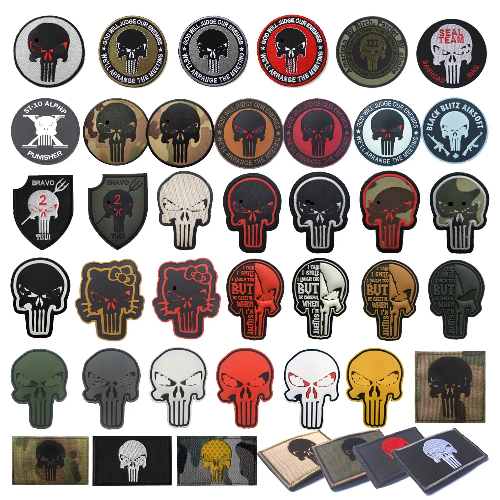 Outdoor Bag Accessories 3D PVC Skull Patch Tactical Morale Armband IR ...