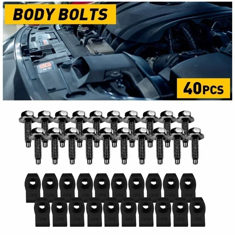 40pcs Body Bolts U-nut Clips for Ford Truck M6 Hex Black Truck Serews ...