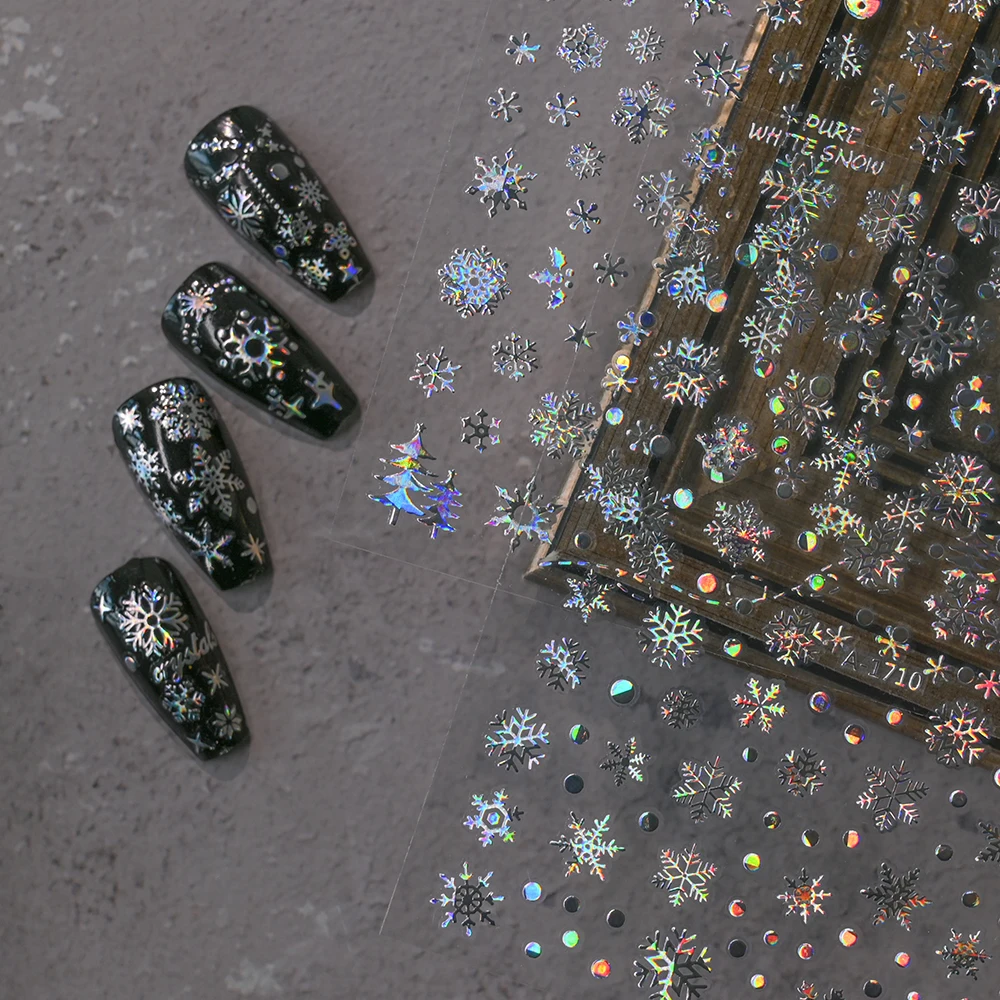 1-Sheet-Laser-Silver-Christmas-Snowflake-Nail-Stickers-Flash-Snowman ...