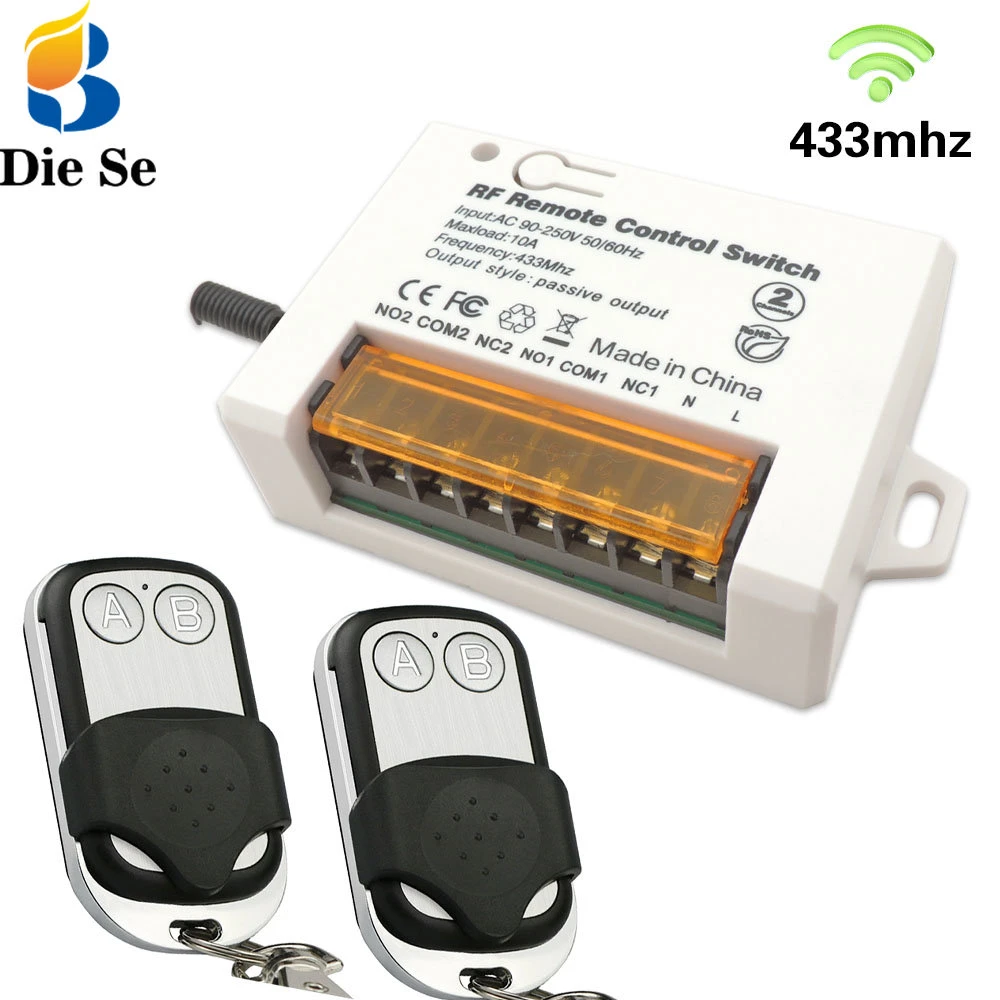 433mhz Rf Wireless Remote Control Switch AC 220V 2CH Garage Door Relay ...