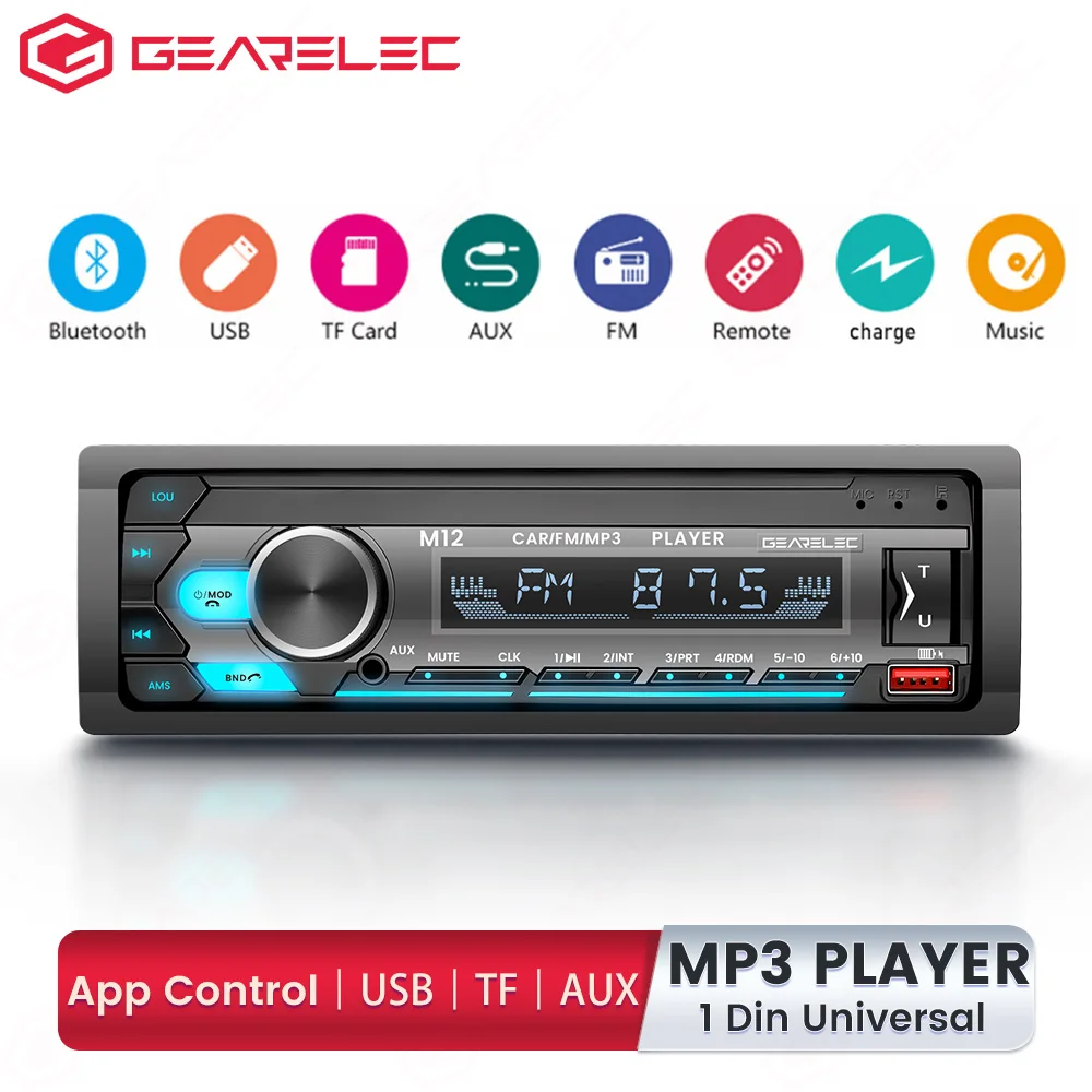 Car radio 1din Bluetooth Stereo MP3 Player Car radios Audio FM Aux Input Receiver 12V TF USB ...