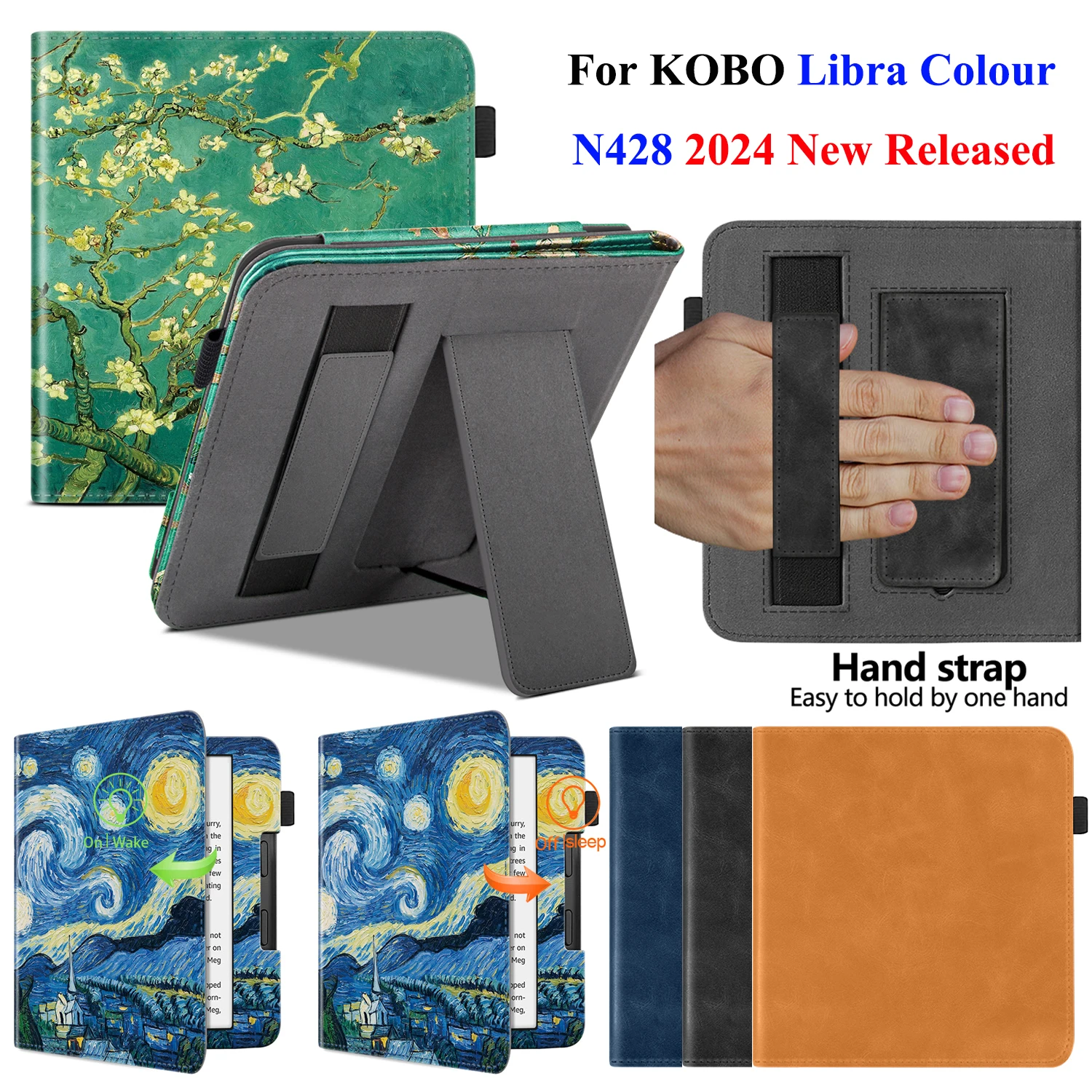 For-Kobo-Libra-Colour-2024-Case-with-Hand-Strap-Stand-Holder-7-inch-PU ...