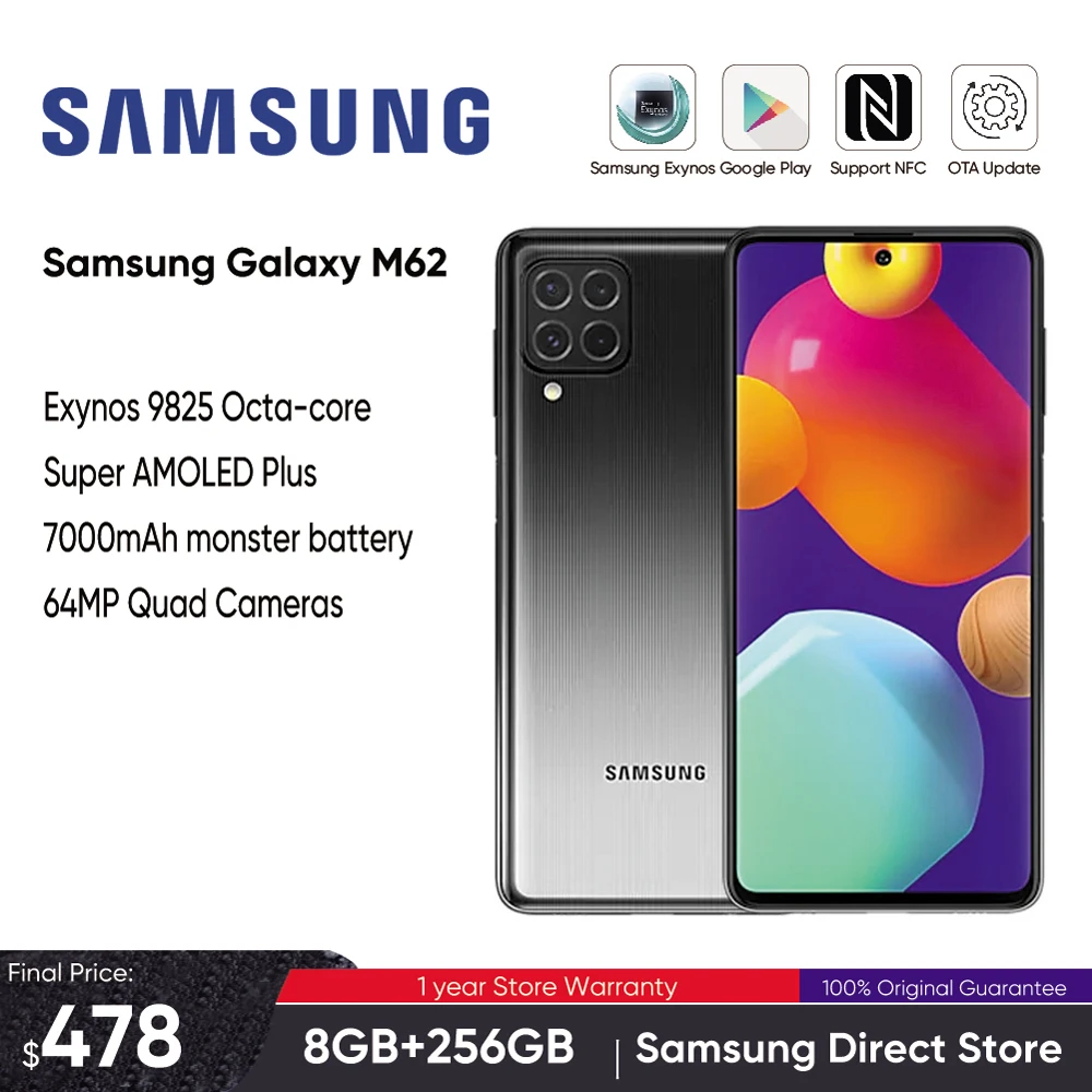 Samsung Galaxy M62 M625FD 4G Smartphone Exynos 9825 Octa-core 7000mAh Battery Cellphone Super ...