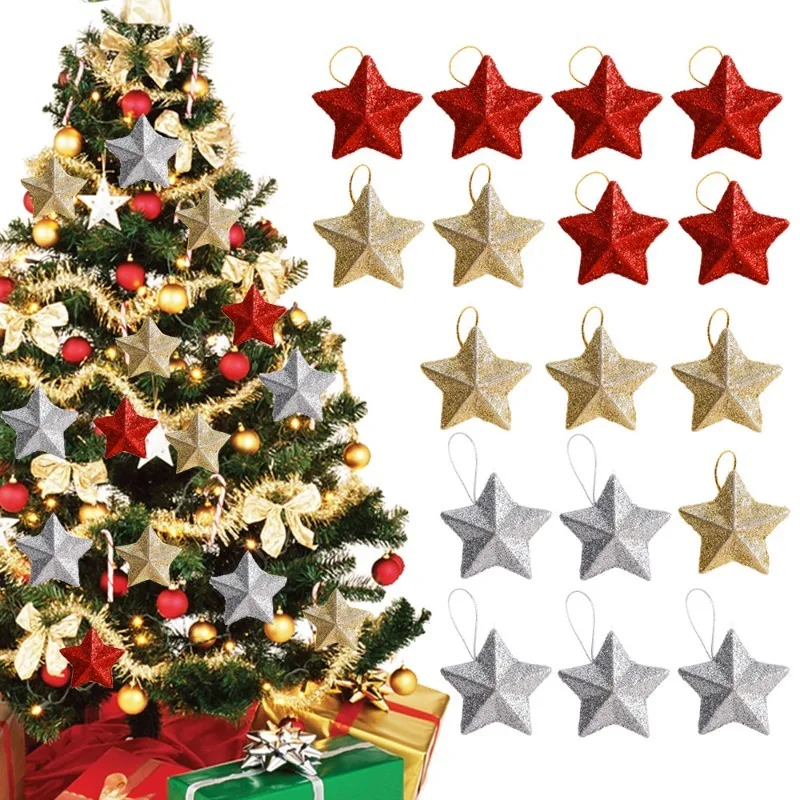 6-36PCS-Plastic-Star-Hanging-Pendant-3D-Five-pointed-Star-Christmas ...
