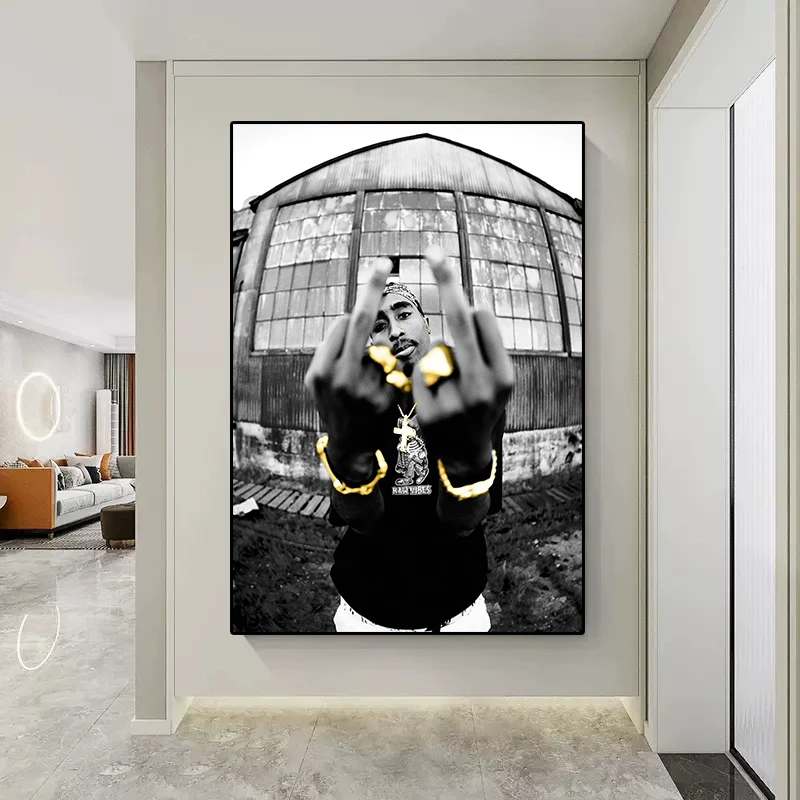 Hip-hop Rapper 2pac Tupac Vertical Middle Finger Canvas Painting ...