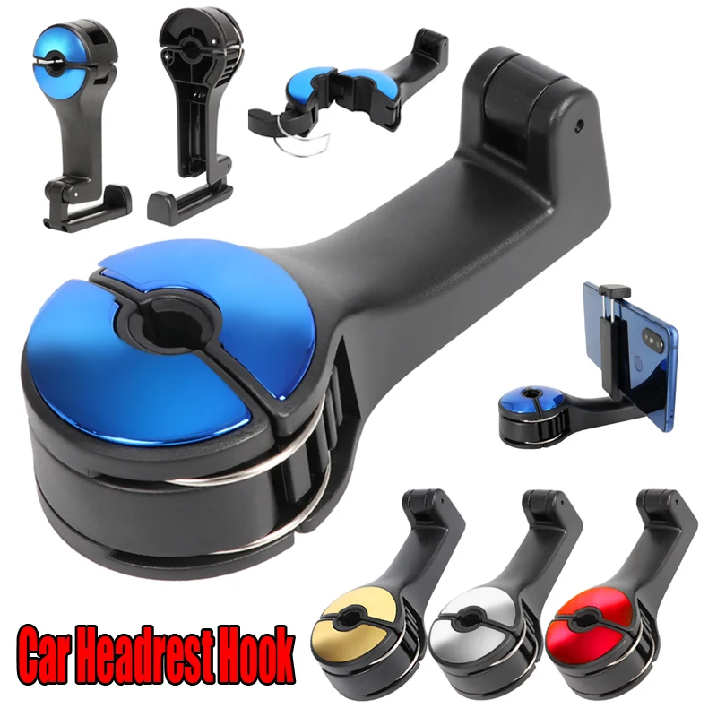 4 Colors Car Headrest Hidden Hook With Phone Holder Car Seat Back ...