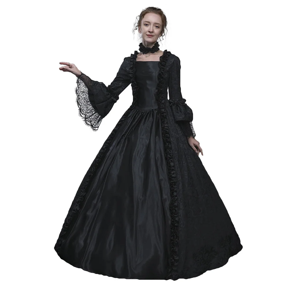 Black-and-White-Women-Rococo-Floral-Jacquard-Gothic-Victorian-Dress ...