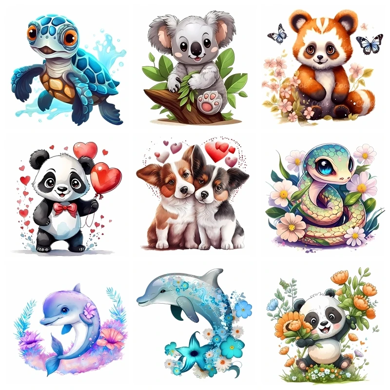 Panda Chai Ji Dog Fox Sea Turtle Iron On Patches Heat Transfer T-Shirt ...