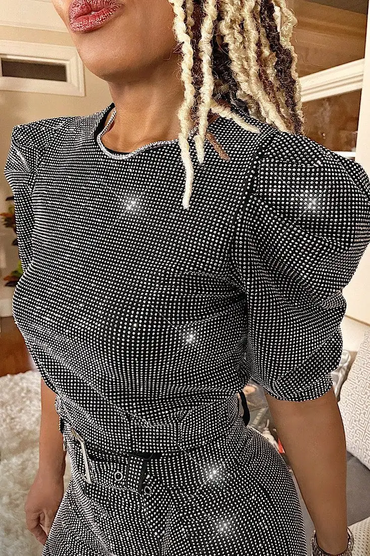 Luxury-puff-shiny-top-glitter-rhinestone-plus-size-top-bling-crystal ...