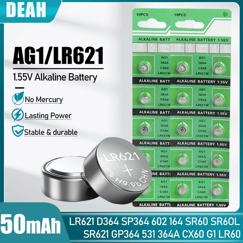 New 1.55V Alkaline Battery AG1 LR621 364 164 531 SR621 SR621SW SR60 ...
