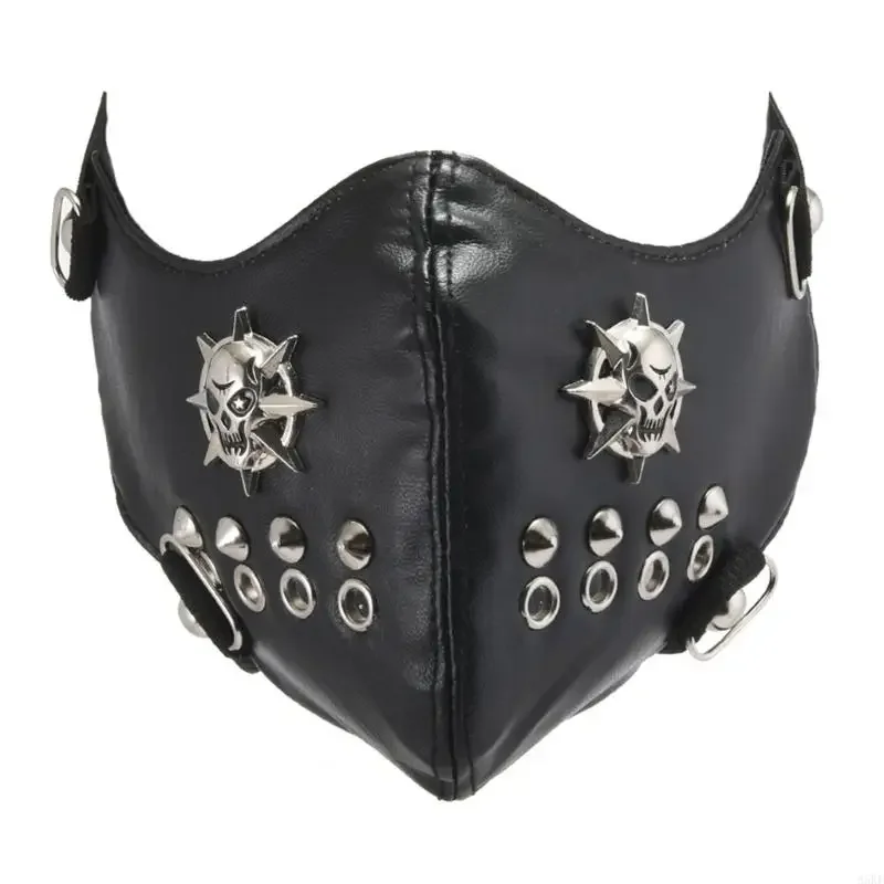 Long Spikes Studded Leather Mask,Punk Biker Motorcycle Rock Half Face ...