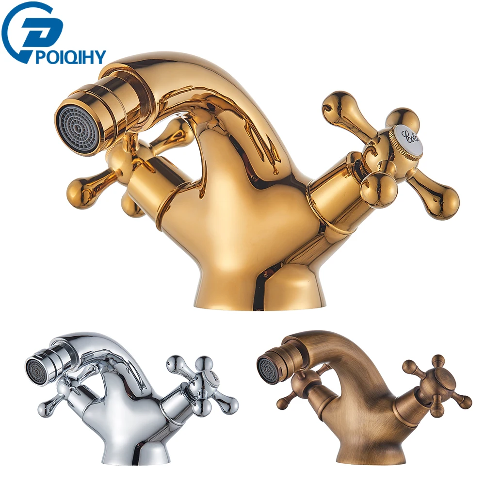 POIQIHY-Golden-Bidet-Faucet-Dual-Handles-Water-Bathroom-Sink-Brass ...