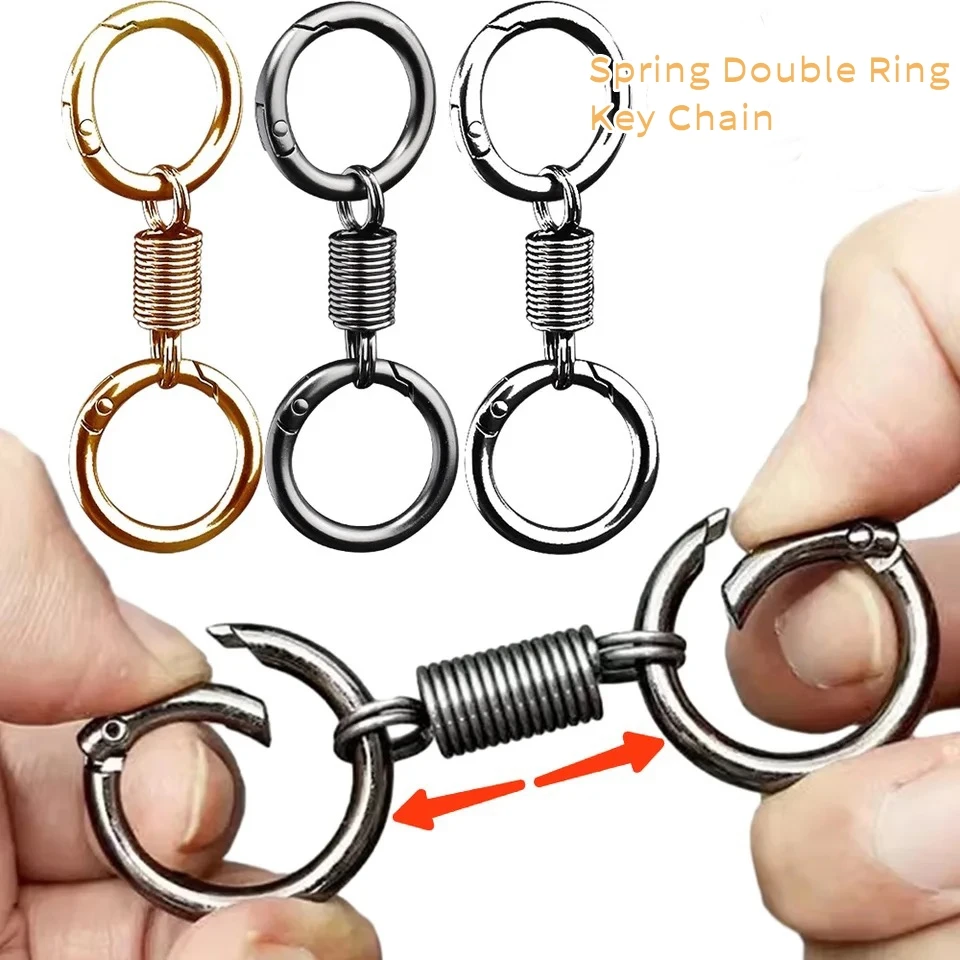Simple-Spring-Double-Coil-Keychain-Carabiner-Buckle-Keyrings-Anti-lost ...