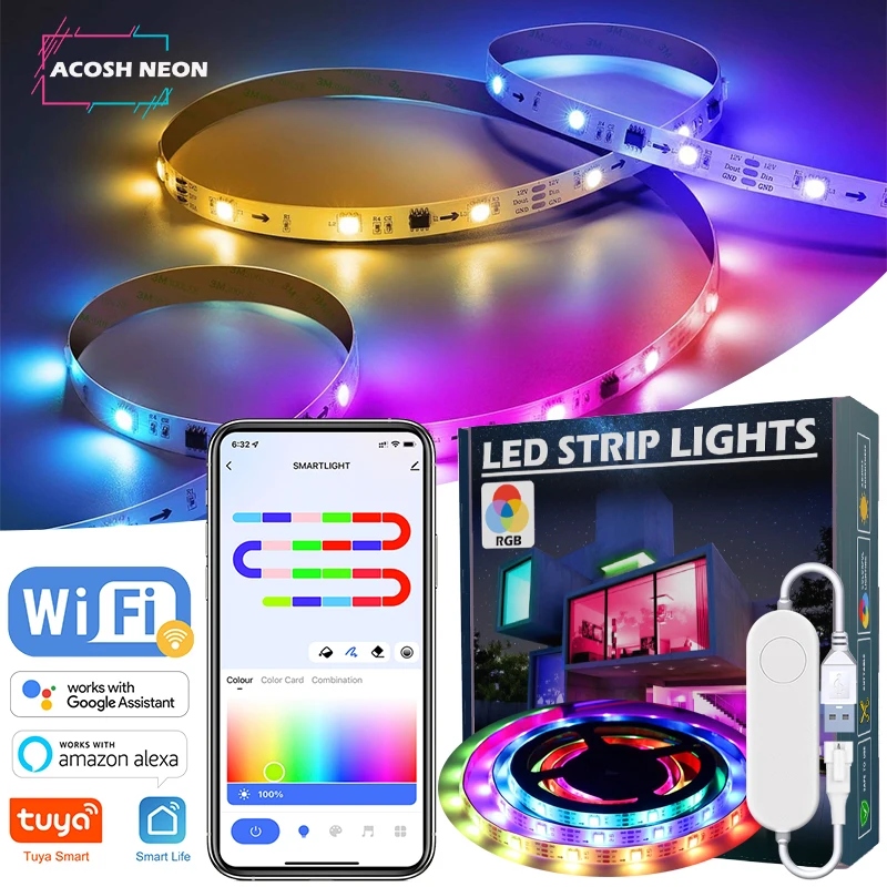 TUYA-LED-Strip-Lights-WS2812-RGBIC-Addressable-Strip-Light-with-Chasing ...