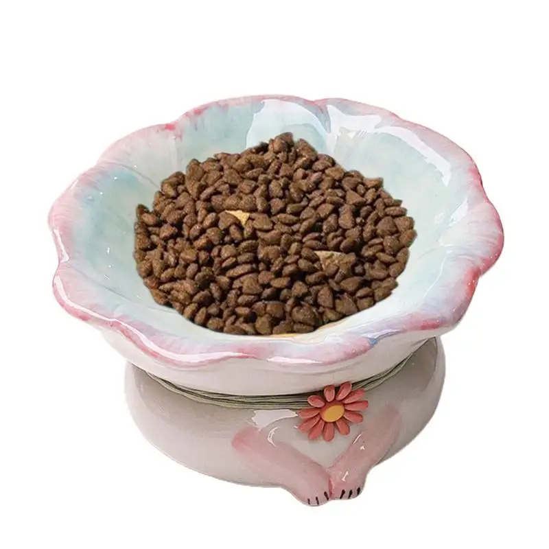 Raised-Cat-Bowl-Cute-Flower-Ceramic-Cat-Dish-Bowl-Cat-Food-Water-Bowl ...
