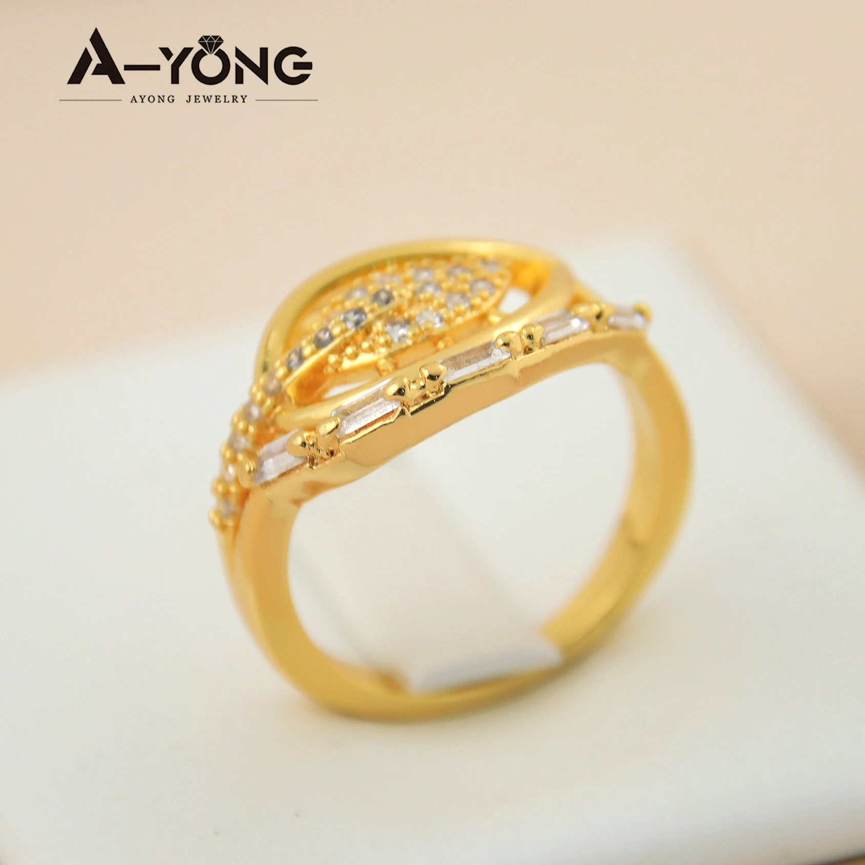 AYONG Dubai Wedding Ring 21k Zircon Gold Plated Couple Rings for Lovers ...