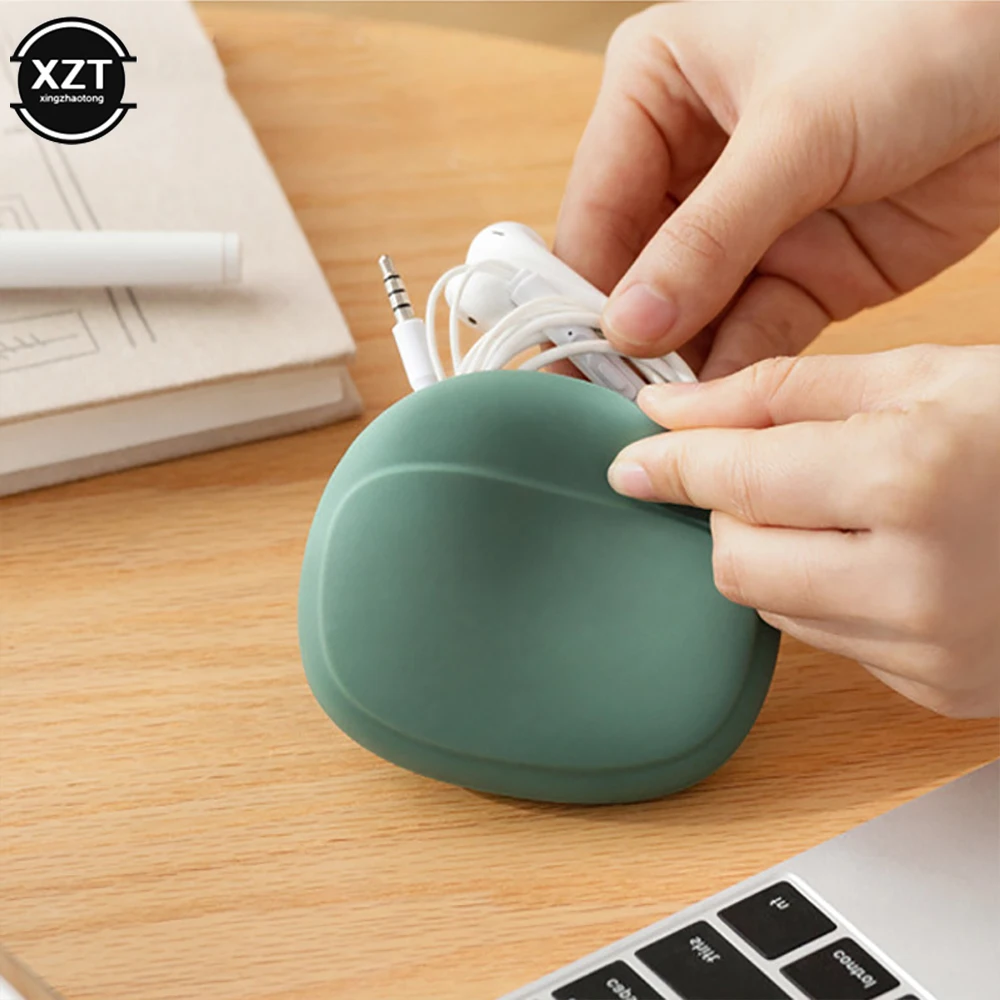 Mini Simple Portable Data Cable Storage Box Candy Color Silicone Mobile ...