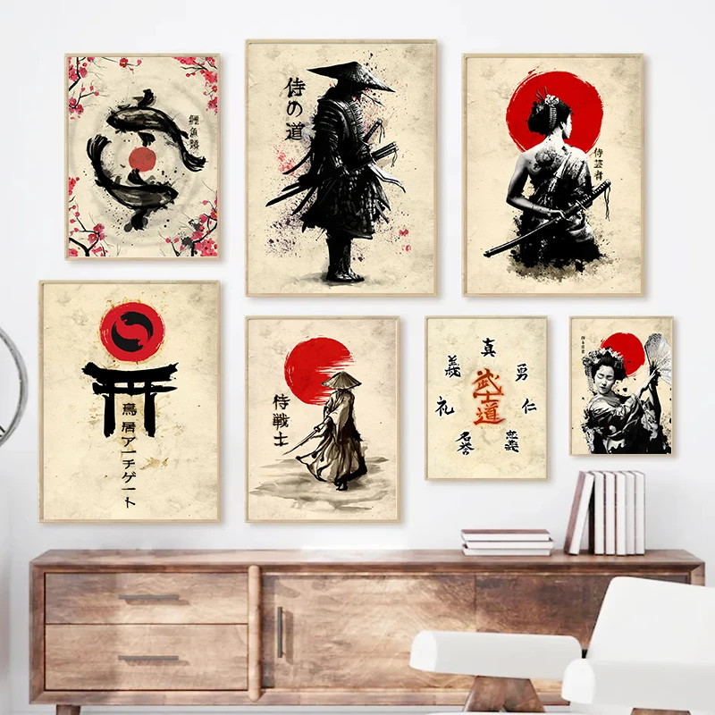 Retro-Japanese-Samurai-Posters-Canvas-Painting-Japan-Culture-Wall-Art ...