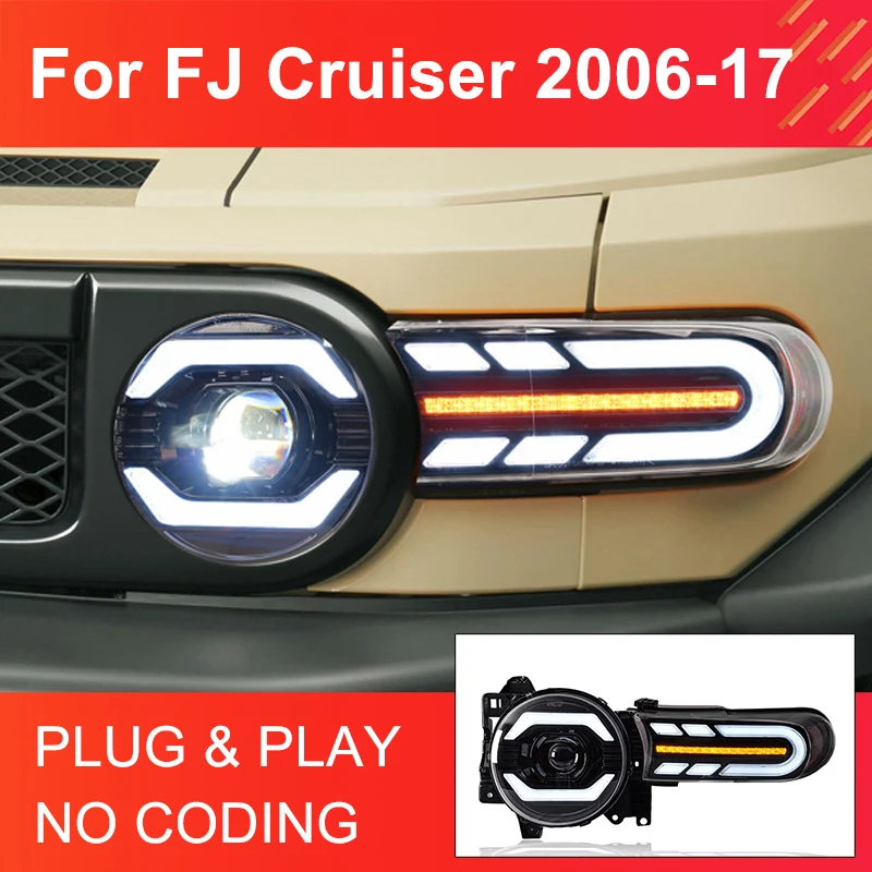 1-Pair-LED-Headlight-Assembly-for-FJ-Cruiser-2006-2017-Headlights-Plug ...