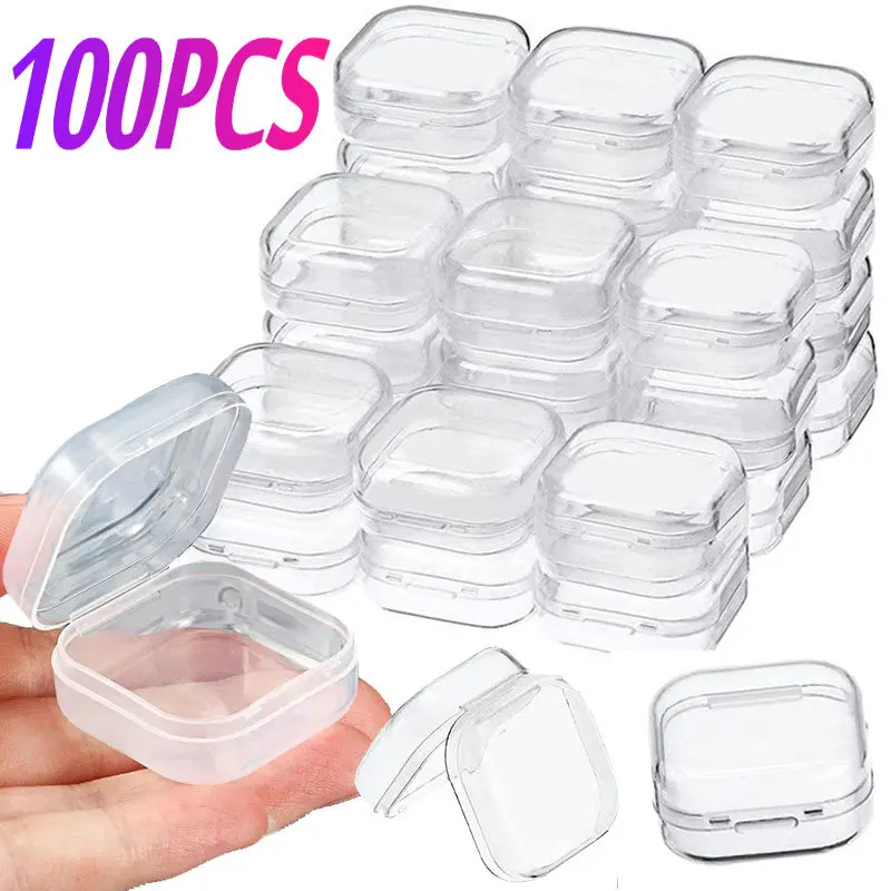 100PCS Empty Plastic Clear Mini Empty Square Small Box Jewelry Ear ...