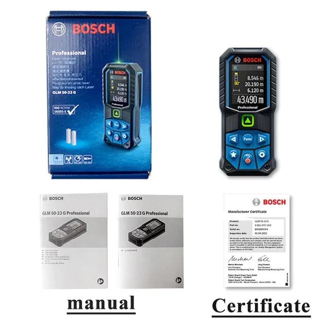 Bosch-Profissional Laser Verde Rangefinder, GLM50-23G, 2 em 1 Medidor de distância a laser, fita ...