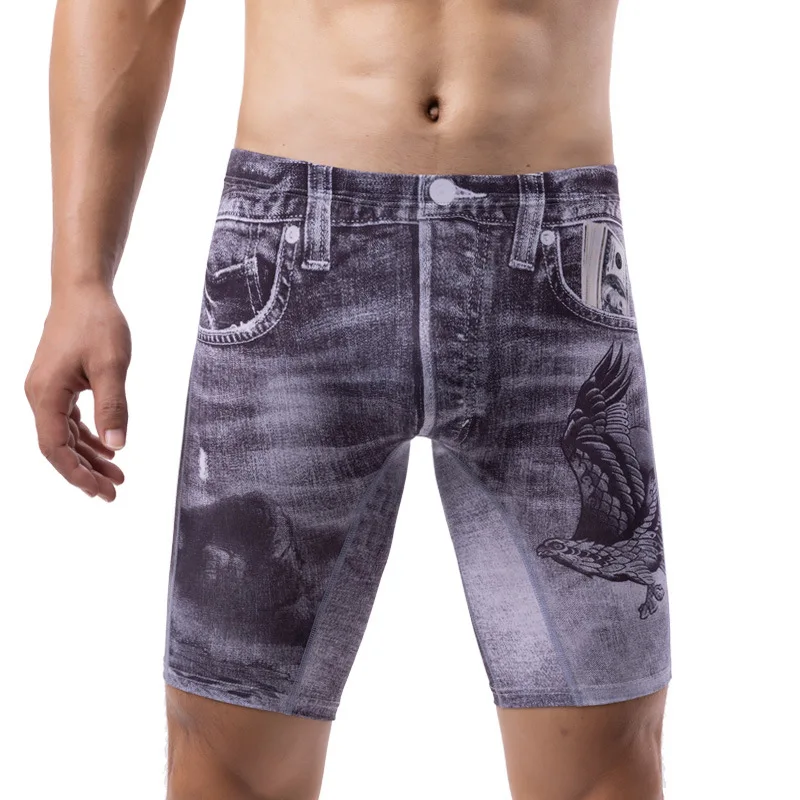 Large Size Mens 3D Print Denim Panties Fashion Ice Silk Sexy Underwear ...