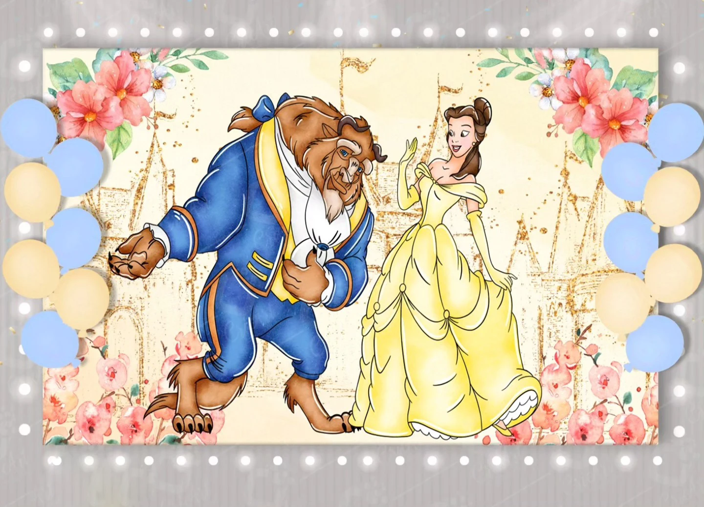 Beauty-and-The-Beast-Backdrop-Princess-Belle-Banner-Photography ...