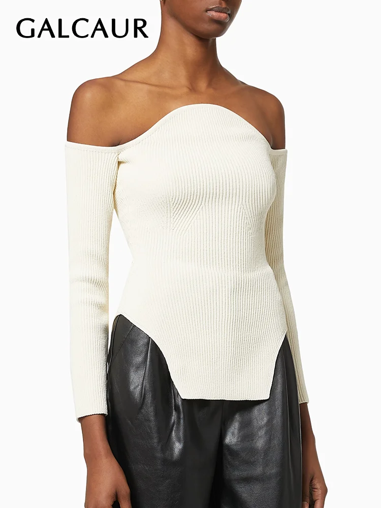 GALCAUR-Solid-Sexy-Knitting-Sweaters-For-Women-Slash-Neck-Long-Sleeve ...