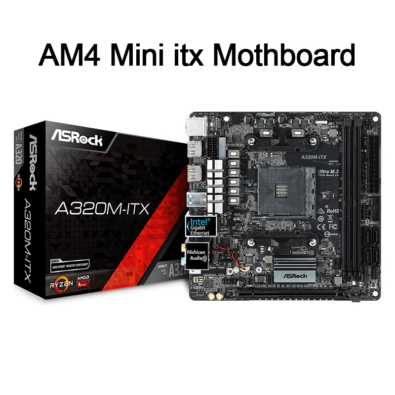 Mini itx am4 placa mãe A320M ITX suporta amd soquete am4 ryzen série cpus ddr4 cume, raven ridge ...